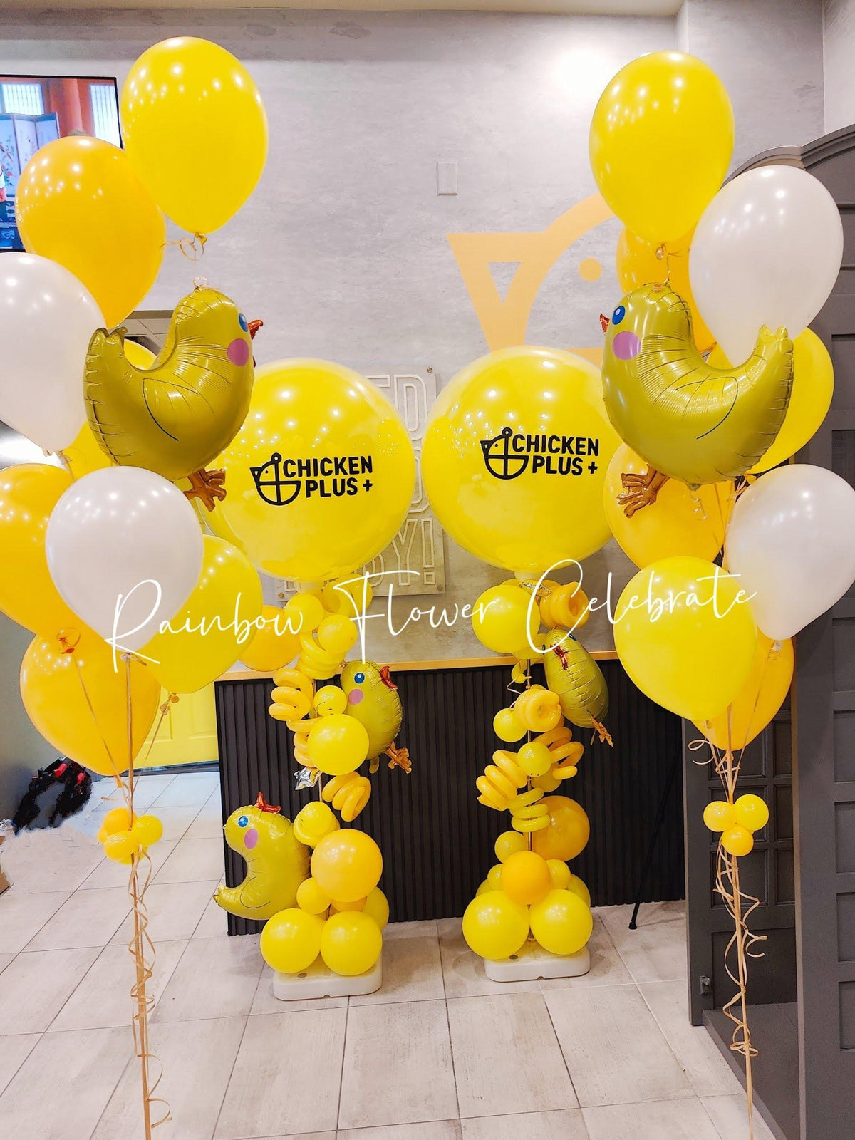 Grand Opening Balloon Garland With Customized Message | Rainbow Flower ...