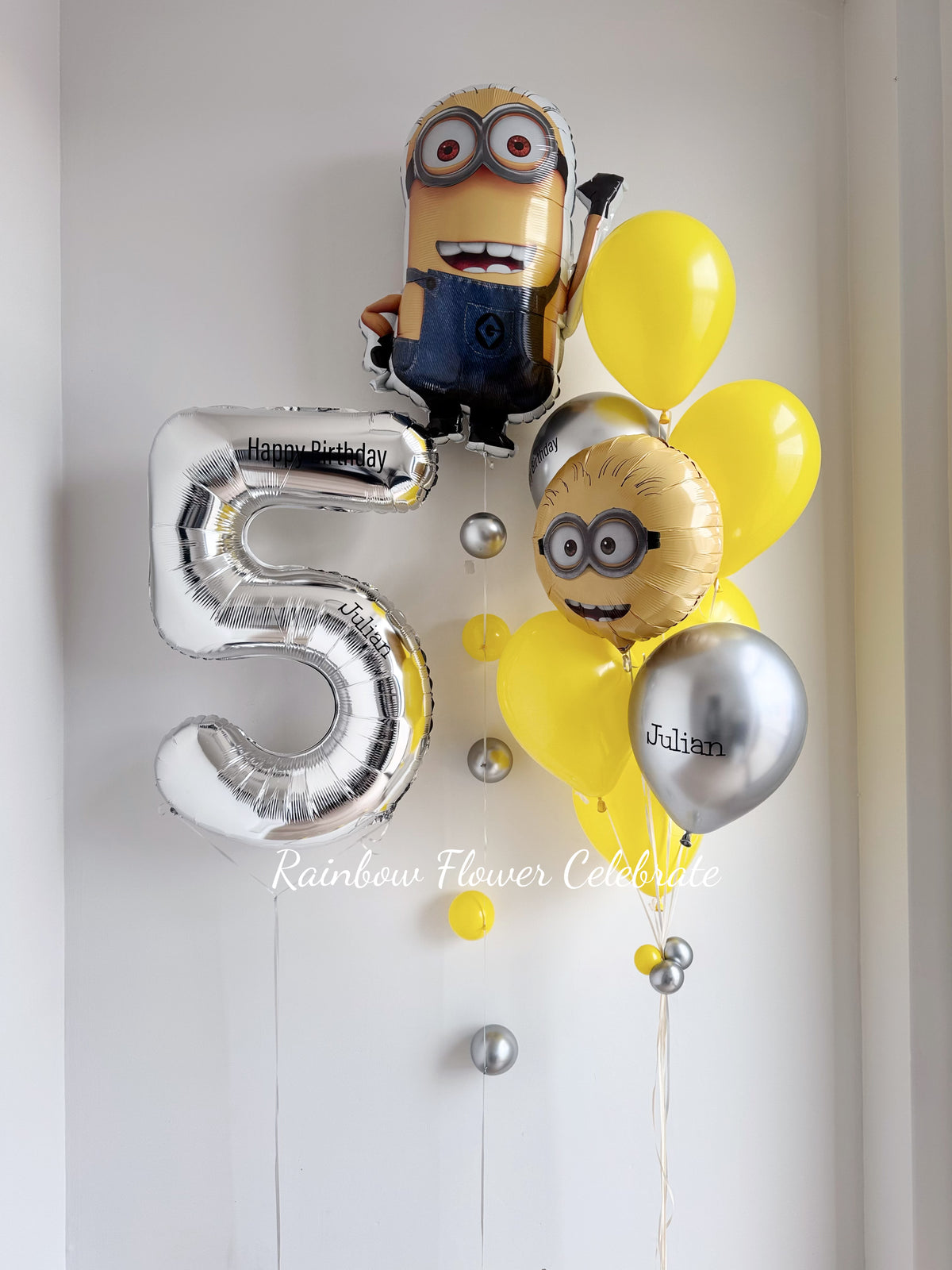 Number And Minion Themed Foil Balloon Bouquet with Personalized Name o ...