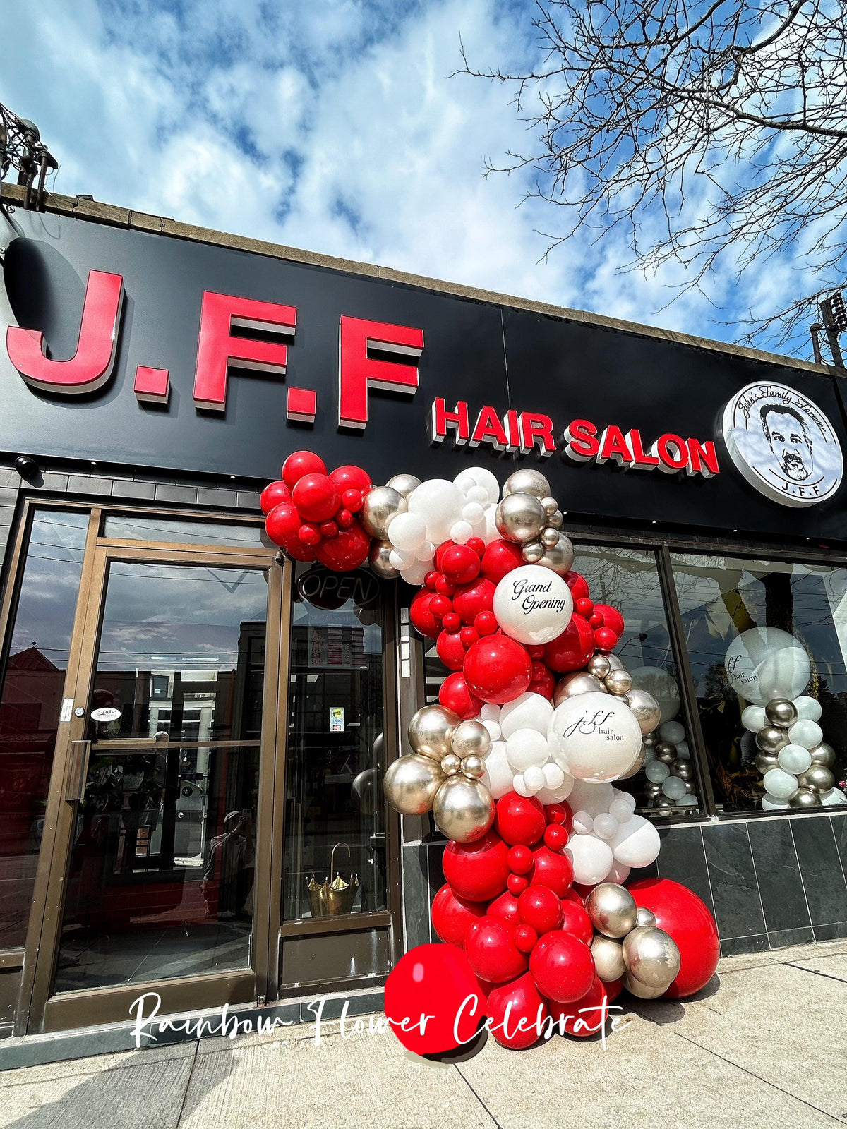 Grand Opening Balloon Garland With Customized Message – Rainbow Flower ...