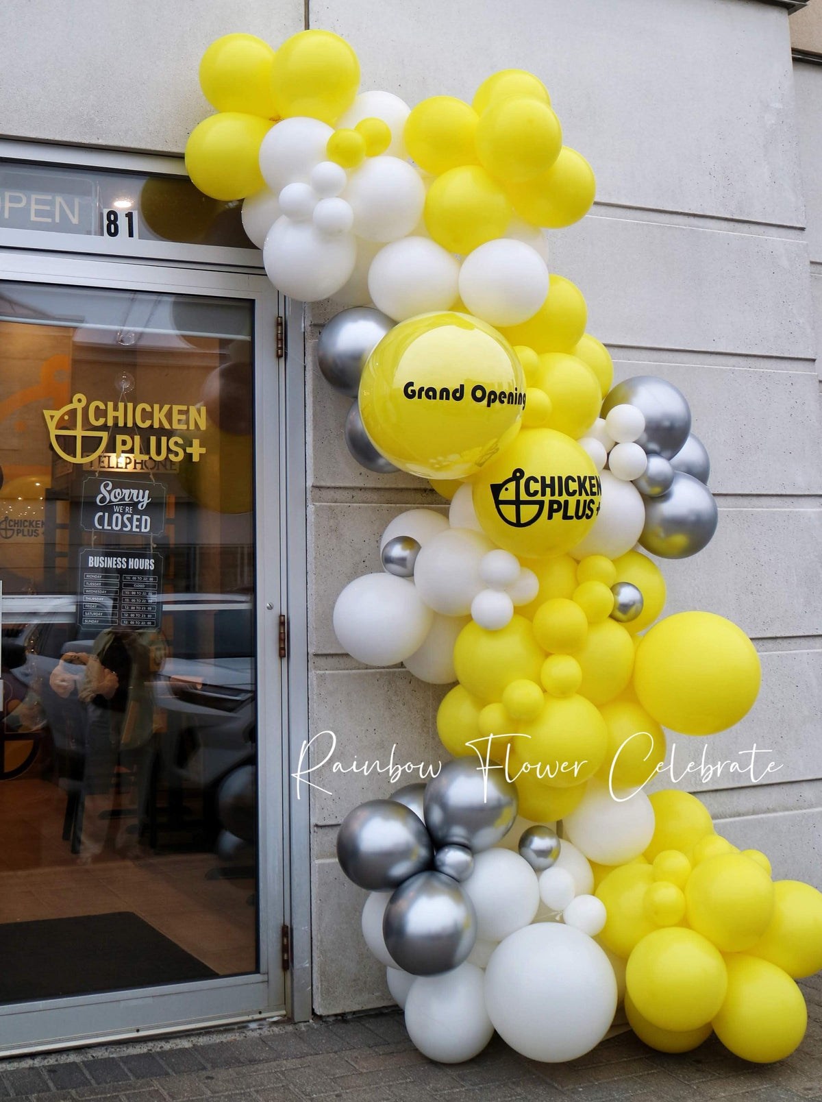 Grand Opening Balloon Garland With Customized Message | Rainbow Flower ...